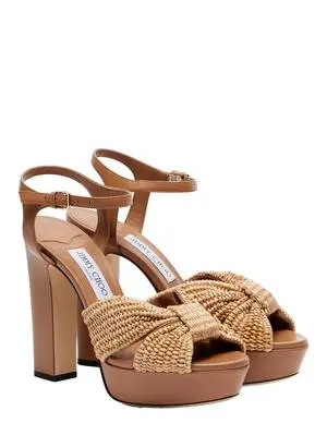 JIMMY CHOO Jimmy Choo Heloise Raffia And Leather Platform Sandals
