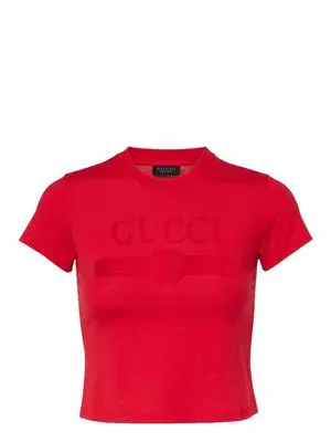 Gucci Logo Cropped Cotton-blend Jersey T-shirt - Red