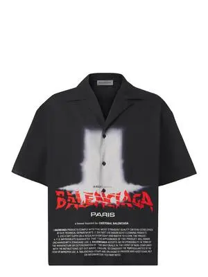 Balenciaga Printed Cotton Bowling Shirt - Black