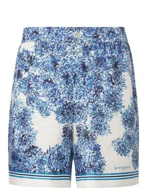 Givenchy Couture Seam Printed Silk Twill Shorts - Blue