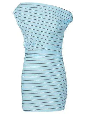 Staud Staud Phare Striped Cotton Poplin Mini Dress Blue