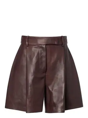 Nour Hammour Jonah Pleated Leather Shorts - Brown
