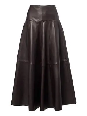 Nour Hammour Daria Leather Midi Skirt - Brown