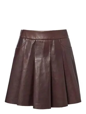 Nour Hammour Pleated Leather Miniskirt - Brown