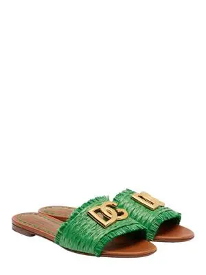 Dolce & Gabbana Raffia Effect Slides - Green
