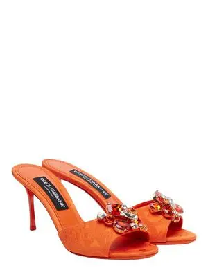 Dolce & Gabbana Embellished Brocade Mules - Orange