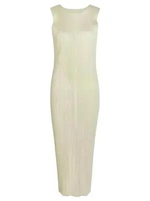 Issey Miyake May Pleated Sleeveless Midi Dress - Neutrals