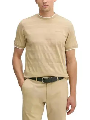 Karl Lagerfeld Textured-stripe Logo-lettering T-shirt - Neutrals
