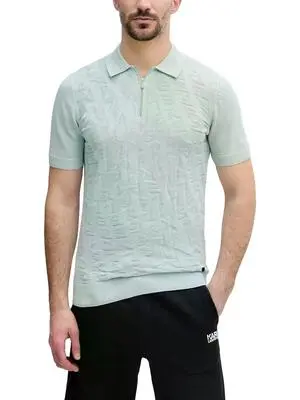 Karl Lagerfeld Monogram-jacquard Quarter-zip Polo Shirt - Blue