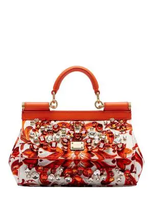 Dolce & Gabbana Sicily Mini Embellished Top-handle Bag - Orange