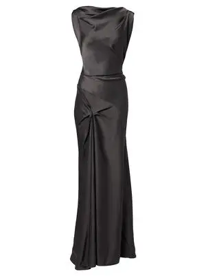 Victoria Beckham Posy Draped Gathered Crêpe Satin Gown - Grey