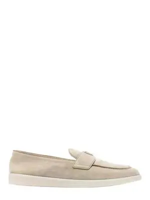 Prada Prada Beige Leather Loafers With Triangle Logo Plaque Neutrals