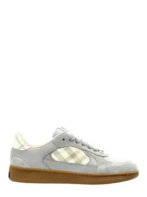 Burberry Check-panel Suede-trimmed Sneakers - Grey