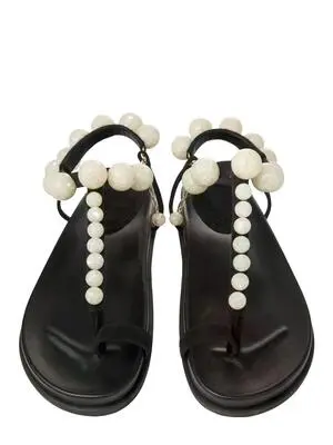 JIMMY CHOO Pearl-embellished Leather Sandals - Black