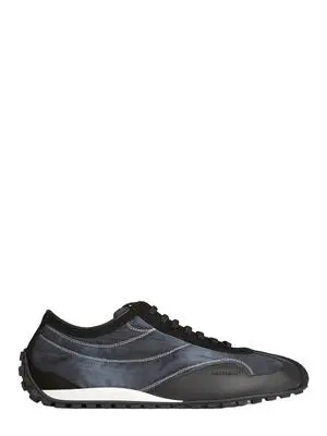 Balmain Racing Low Trainers In Ripstop Nylon And Calfskin Leather - Black