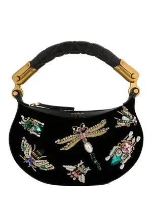 Balmain Mini Ebène Insect Bag In Embroidered Velvet - Black