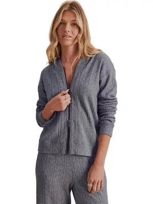 Splendid Splendid Sweatersoft Zip-Up Hoodie With Chevron Pointelle Knit Heather Dark Navy