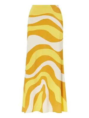 CALA DE LA CRUZ Halia Printed Stretch Jersey Maxi Skirt - Yellow
