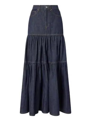 Saint Laurent Tiered Denim Maxi Skirt - Blue