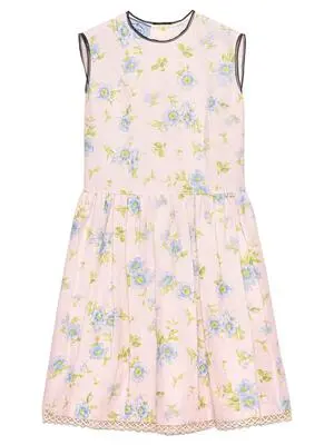 PRADA Prada Sleeveless Floral Print Linen Dress