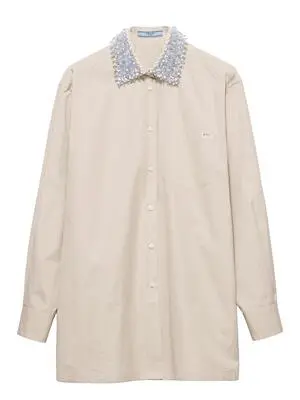 Prada Embroidered Collar Poplin Shirt - Neutral