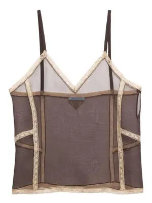 Prada Organza Intarsia Top - Brown