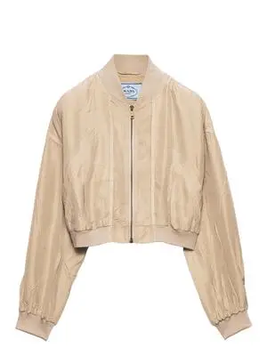 Prada Cropped Silk Bomber Jacket - Neutral
