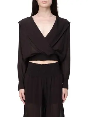 Pinko Synthetic Crepe Hooded V-neck Blouse - Brown