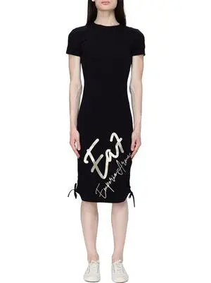 EA7 Ruched Drawstring Midi Dress - Black