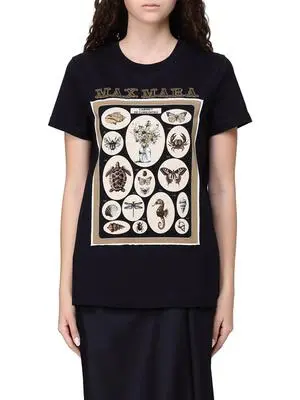 Max Mara Crewneck Cotton T-shirt With Graphic Logo Print - Black