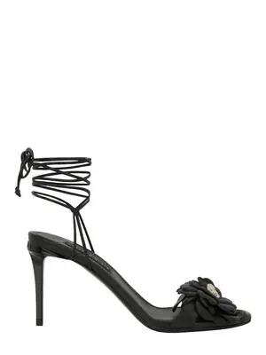 Philipp Plein Heeled Sandals With Floral Embellishment And Ankle Tie - Black