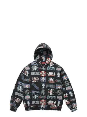 Supreme All-over Print Zip-up Hooded Sweatshirt - Black