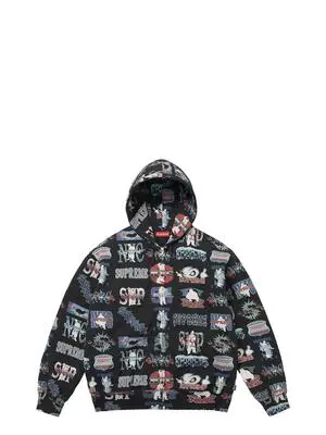 Supreme All-over Print Zip-up Hooded Sweatshirt - Black