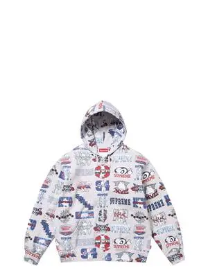 Supreme Graphic Print Full Zip Hooded Sweatshirt - Grey