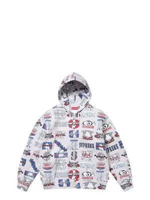 Supreme Graphic Print Full Zip Hooded Sweatshirt - Grey