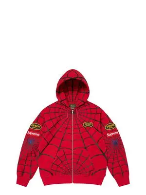 Supreme X Vanson Leathers Spider-man Zip Up Hooded Sweatshirt - Red