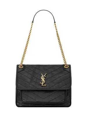 Saint Laurent Soft Niki Medium Bag In Vintage Leather - Black