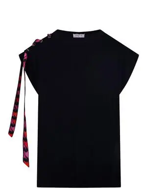 Emilio Pucci Viscose T-shirt With Silk Ribbon Detail - Black