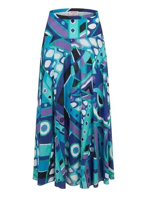 Emilio Pucci Vivara Print Cotton Maxi Skirt - Blue