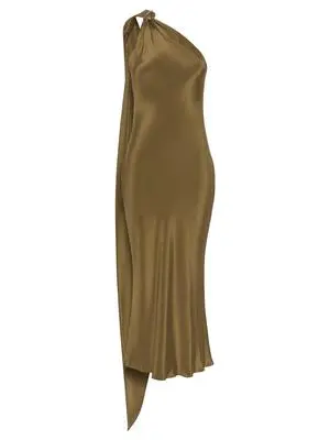 Max Mara Silk Midi Dress With Asymmetrical Neckline - Brown