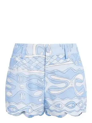 Emilio Pucci Printed Cotton Scalloped Shorts - Blue