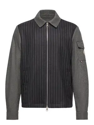 Moncler Herringbone Wool Blend Zip-up Shirt - Grey