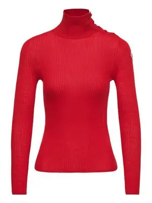 Moncler Textured Ribbed Turtleneck Sweater - Red