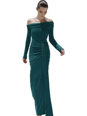 BAOBAB Reene Maxi Dress With Glossy Finish And Draped Detail - Hunter