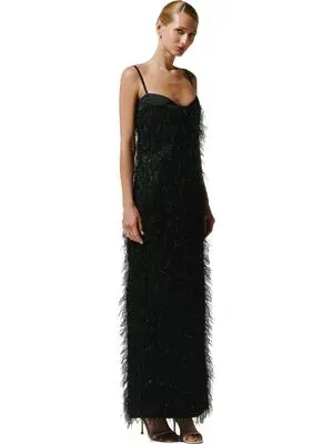 BAOBAB Maxi Dress With Sweetheart Neckline And Fringe Accents - Graphite
