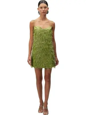BAOBAB Medusa Mini Dress With Fringe Detail - Lime