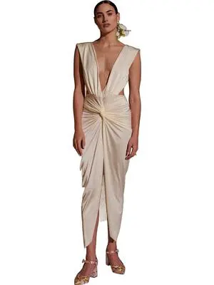 BAOBAB Mia Midi Dress With Deep-v Neckline And Open Back - Silver