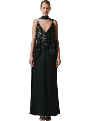 BAOBAB Tanis Maxi Dress With Sequins And Scarf Detail - Onyx