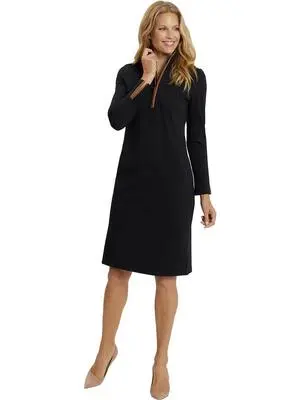 Jude Connally Anna Long Sleeve Ponte Dress With Quarter Zip - Black/saddle / Long