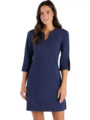 Jude Connally Jude Connally Navy V-Neck 3/4 Sleeve A-Line Dress With Sleeve And Hem Slits Navy / Regular
